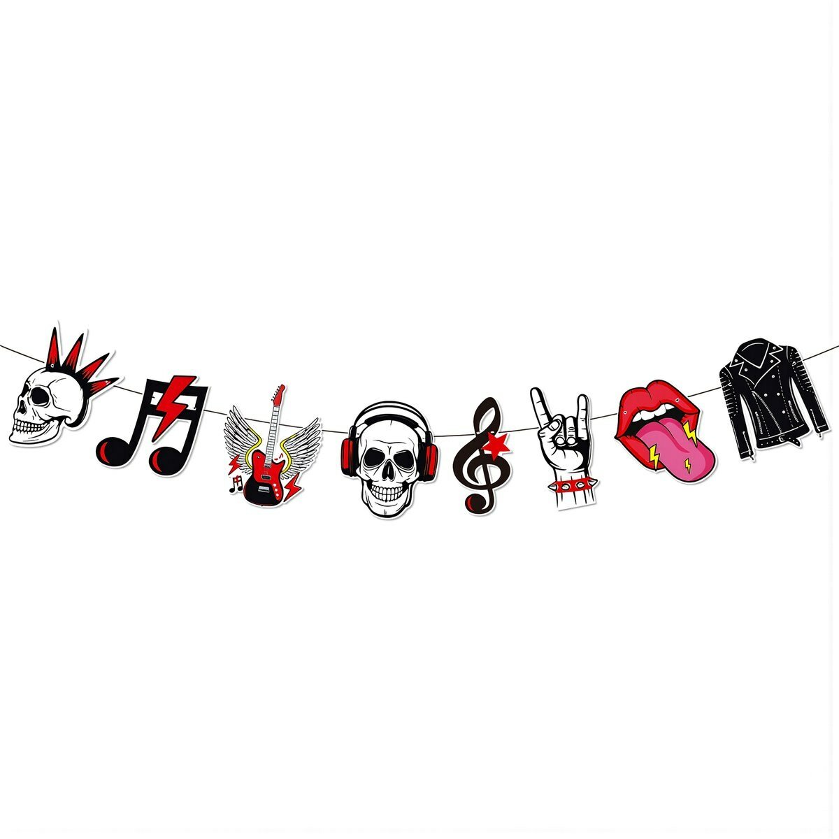 Декор для рок вечеринки набор растяжка Born to Rock спирали подвесные 12 карточек 12 спиралей крючки в комплекте для украшения дня рождения музыкального события дома, Гирлянда с рисунком Y-00395-3