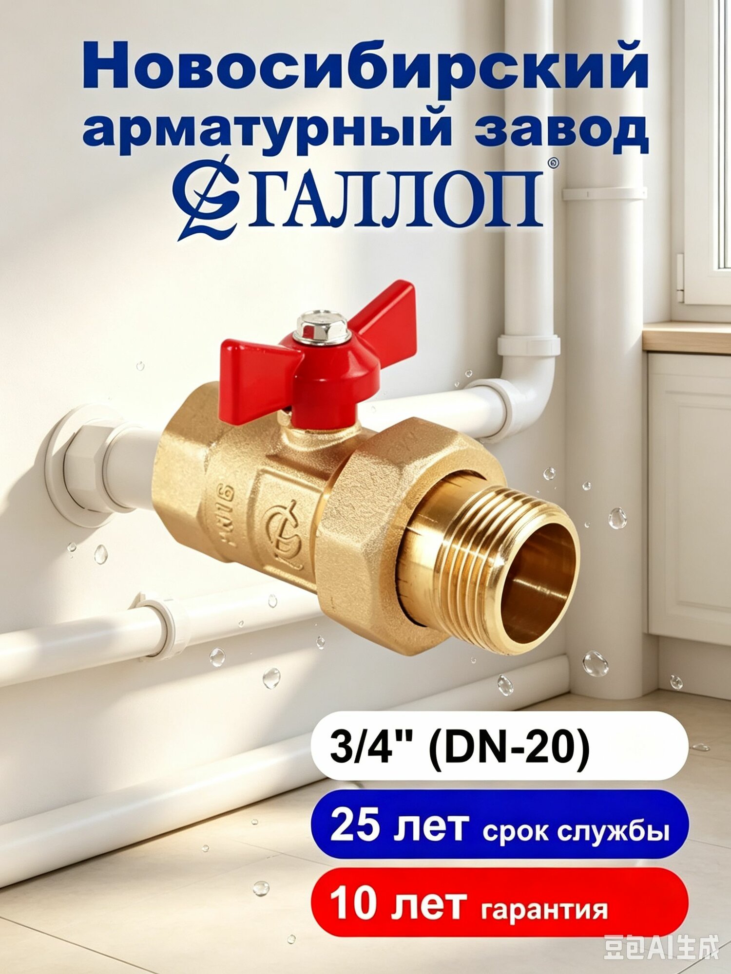 Кран шаровой 3/4 с американкой (накидной гайкой)
