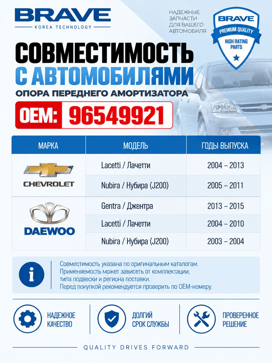 Опора переднего амортизатора 96549921 Шевроле Лачетти Chevrolet Lacetti J200 1.4 1.6 1.8, верхняя опора стойки левая правая — фото 1