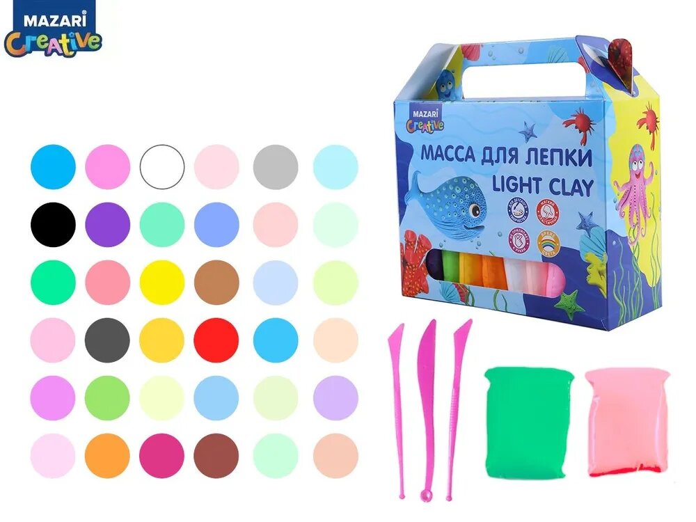 Mасса для лепки 36 цветов по 10 грамм в наборе 3 пластиковых стека