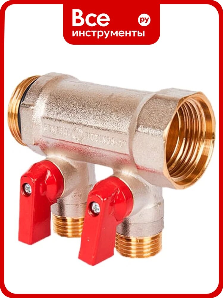 Коллектор с шаровыми кранами STOUT Smb 6210 341202 3/4", 2 отвода 1/2", красные ручки RG0091AACQLTJJ