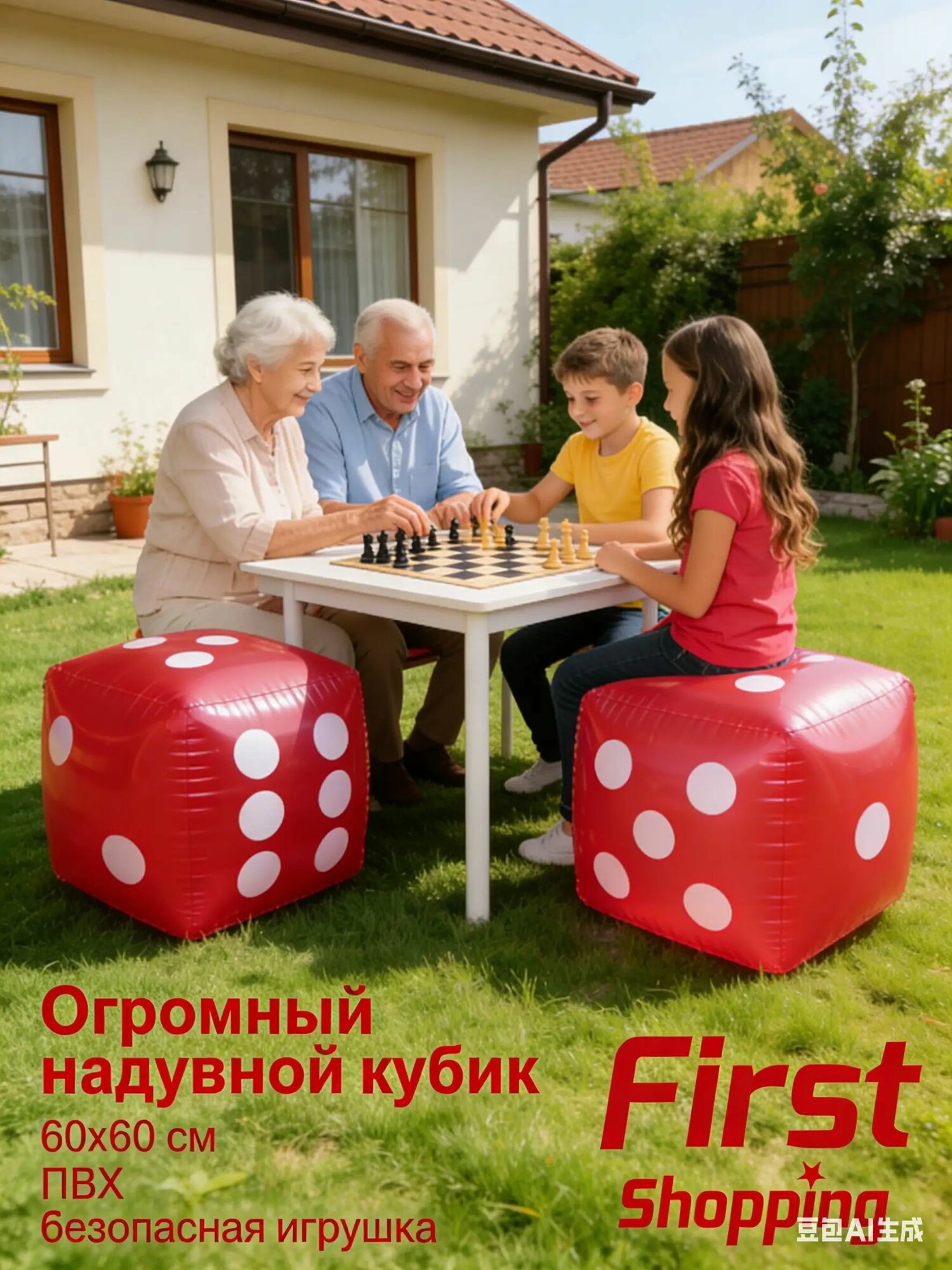1 шт. Огромный надувной кубик игральная кость для праздников и эстафет, красный, 60х60 см