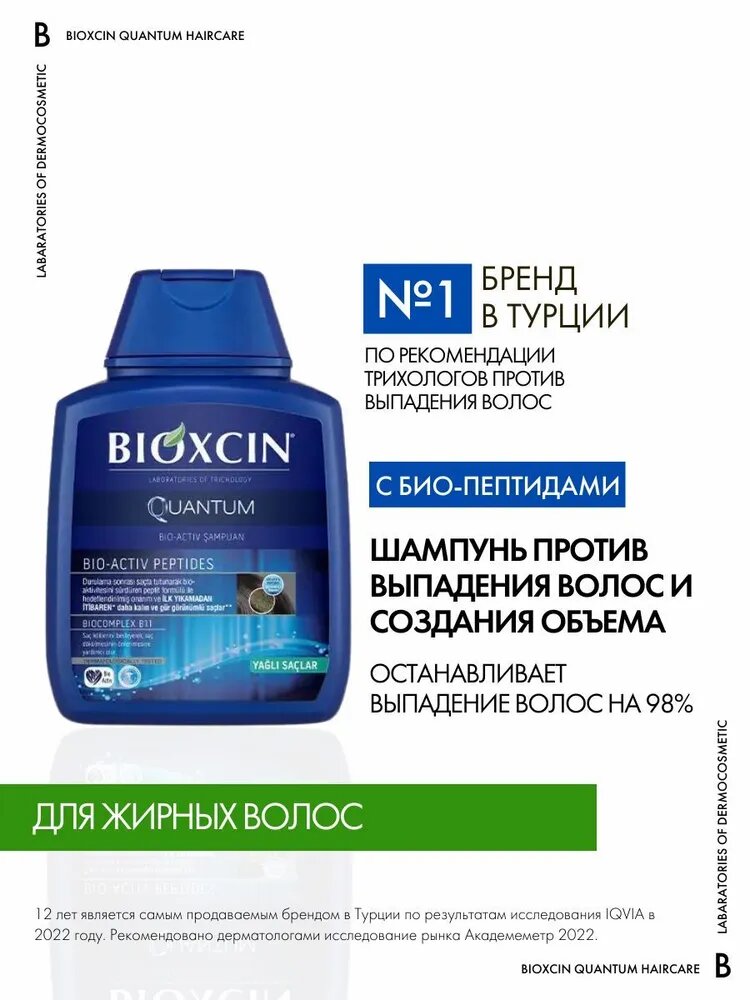 BIOXCIN Шампунь Quantum против Выпадения и создания максимального Объема для жирных Волос, 300мл