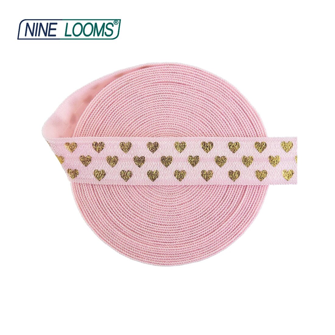 Резинки NINE LOOMS с принтом из фольги 5/8", 15 мм Розовый, Heart -Light Pink, 5 Yards