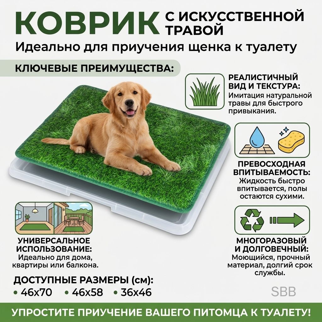 Коврик с искусственной травой для приучения собак к туалету