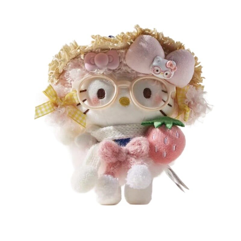 Hello Kitty Плюшевый Брелок-Подвеска Дизайн Розовой Клубничной Шляпы Темно-Синий 10 см Подарок Девочкам