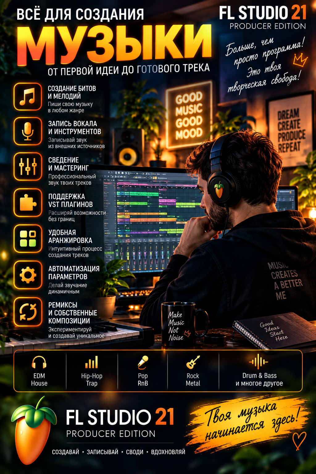 FL Studio 21 для ПК, USB 3.2, 64 ГБ, техподдержка по любому вопросу, подарок внутри