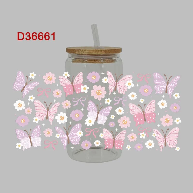 УФ-наклейки DTF с изображением бабочек для стаканов Libbey 16 унций D36661