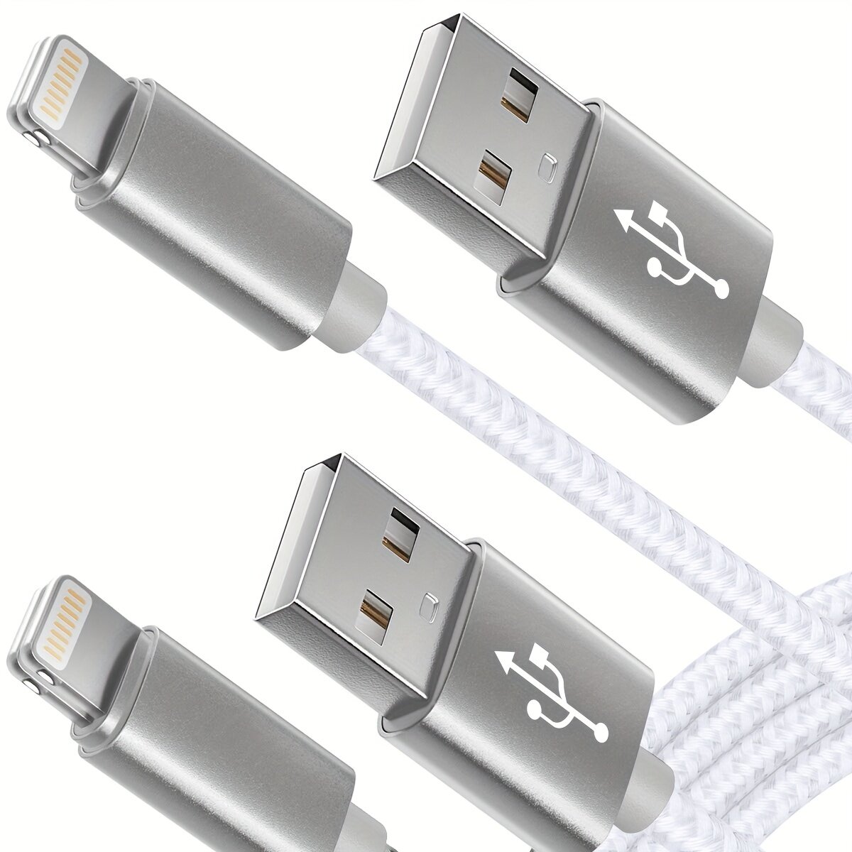 Кабель USB-A на Lightning для зарядки и передачи данных, 2 шт, длина 1 м, цвет белый титановый