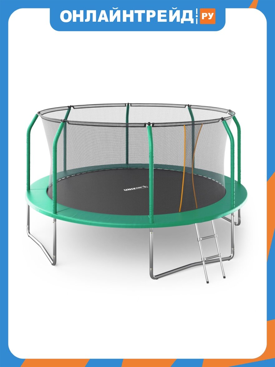 Батут Unix Line SUPREME BASIC 14 ft 427 см с лестницей, зеленый (green) 2 места