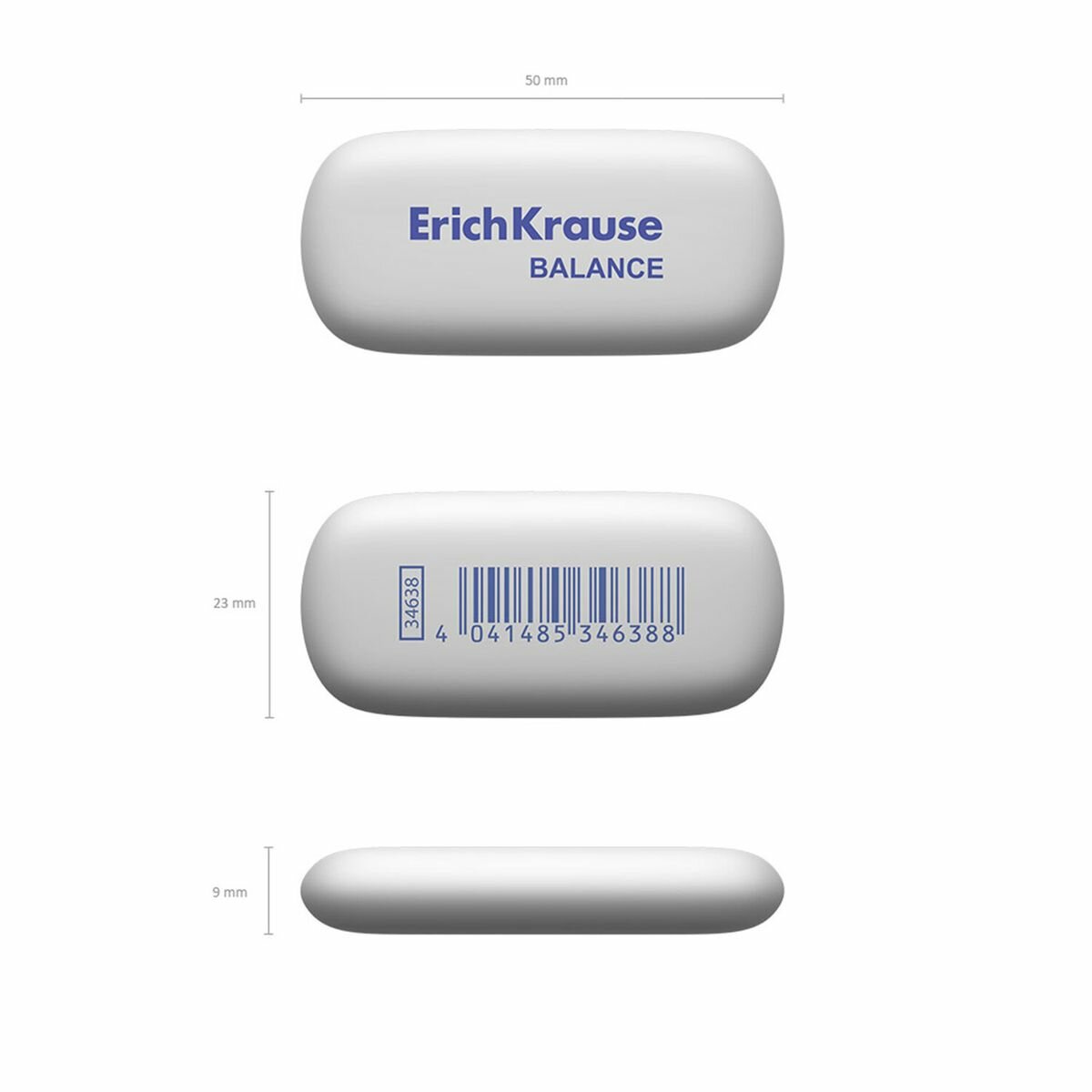 Ластик Erich Krause Balance Mini, овальный, 40x28x12мм, термопластичная резина, белый (34638), 1шт.