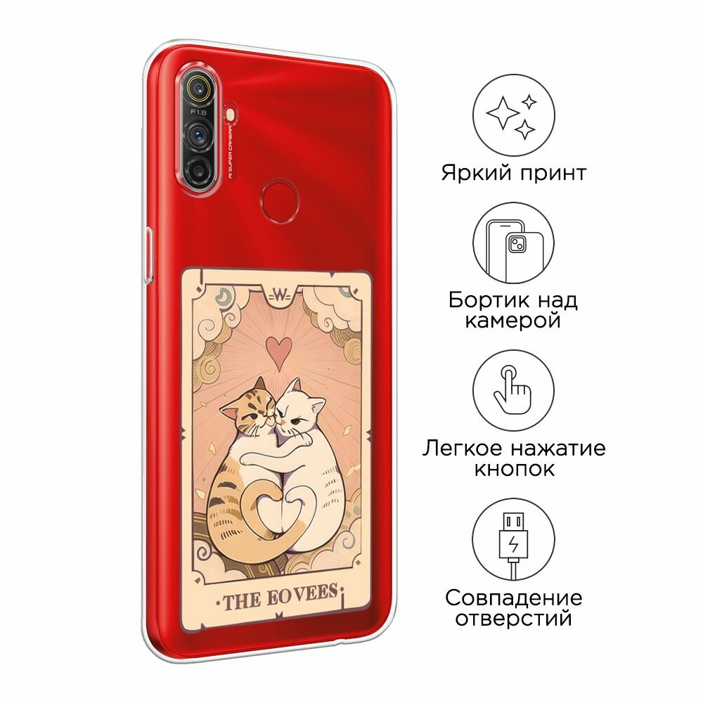 Чехол на Realme C3 / Реалми C3 с принтом "The lovers cats 2 - 14 февраля", прозрачный — фото 1
