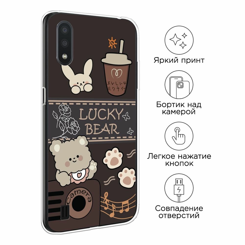 Чехол на Samsung Galaxy A01 / Самсунг Гэлакси А01 с принтом "Lucky bear coffee 1" — фото 1