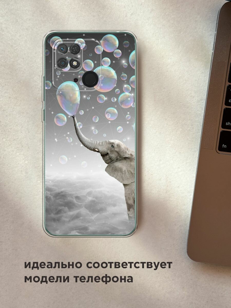 Чехол на Xiaomi Redmi 10C / Сяоми Редми 10C с принтом "Слон и мыльные пузыри" — фото 1