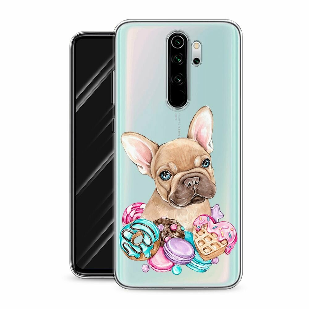 Чехол на Xiaomi Redmi Note 8 Pro / Сяоми Редми Нот 8 Про с принтом "Бульдог и сладости", прозрачный — фото 1