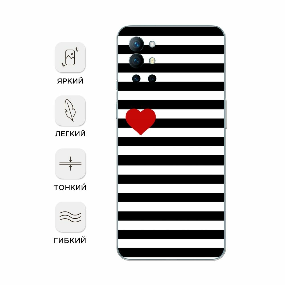 Силиконовый чехол на OnePlus 9R / ВанПлас 9R с принтом "Красное сердце" — фото 1