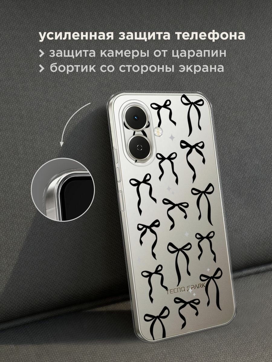 Чехол на Tecno Spark Go 2 / Текно Спарк Го 2 с принтом "Black bows", прозрачный — фото 1