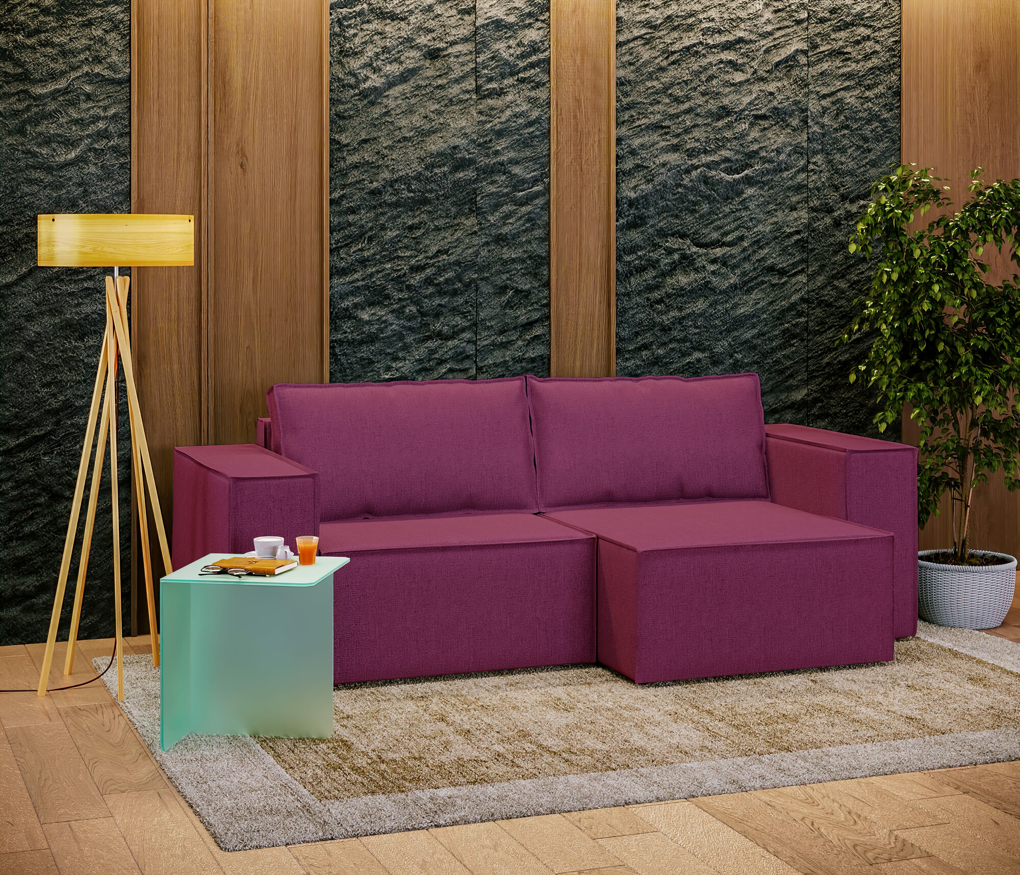 Угловой диван эби, еврокнижка, рогожка саванна берри , ППУ