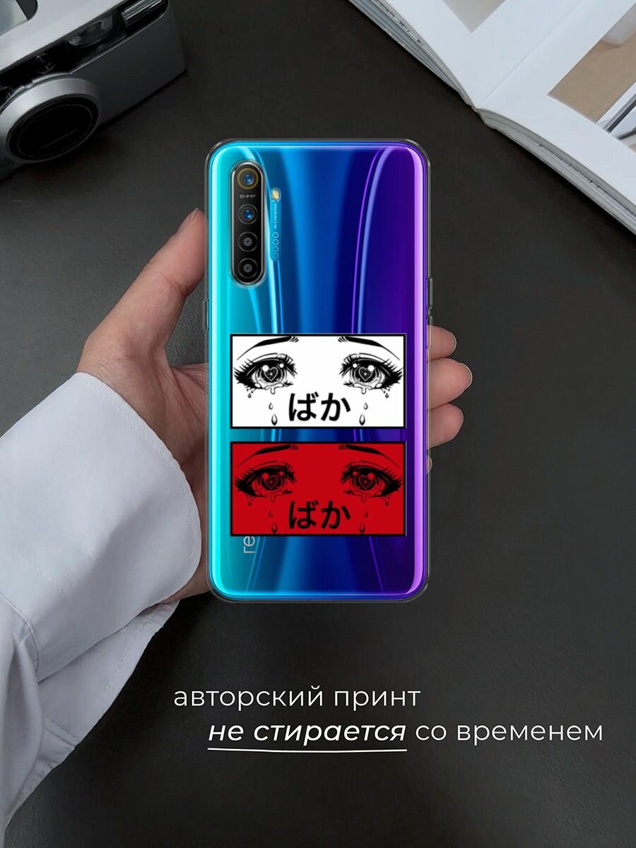 Чехол на Realme XT / Реалми XT с принтом "Красные глаза манга", прозрачный — фото 1