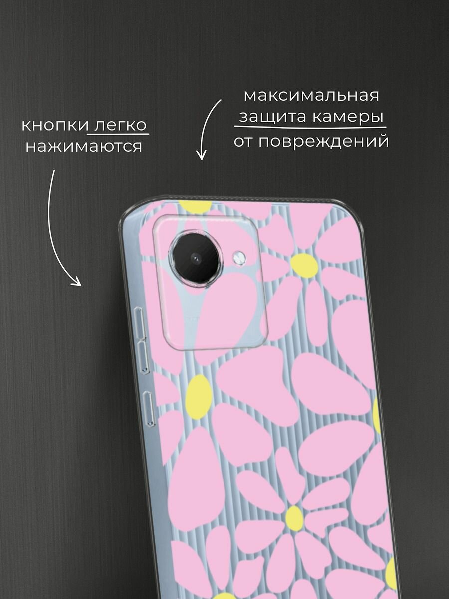 Чехол на Realme C30 / Реалми C30 с принтом "Розовые лепестки 2", прозрачный — фото 1