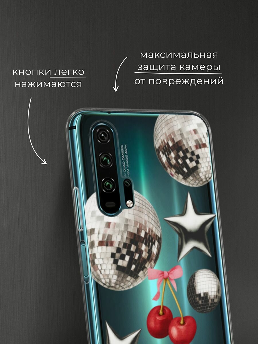 Чехол на Honor 20 Pro / Хонор 20 Про с принтом "Стильная подборка", прозрачный — фото 1
