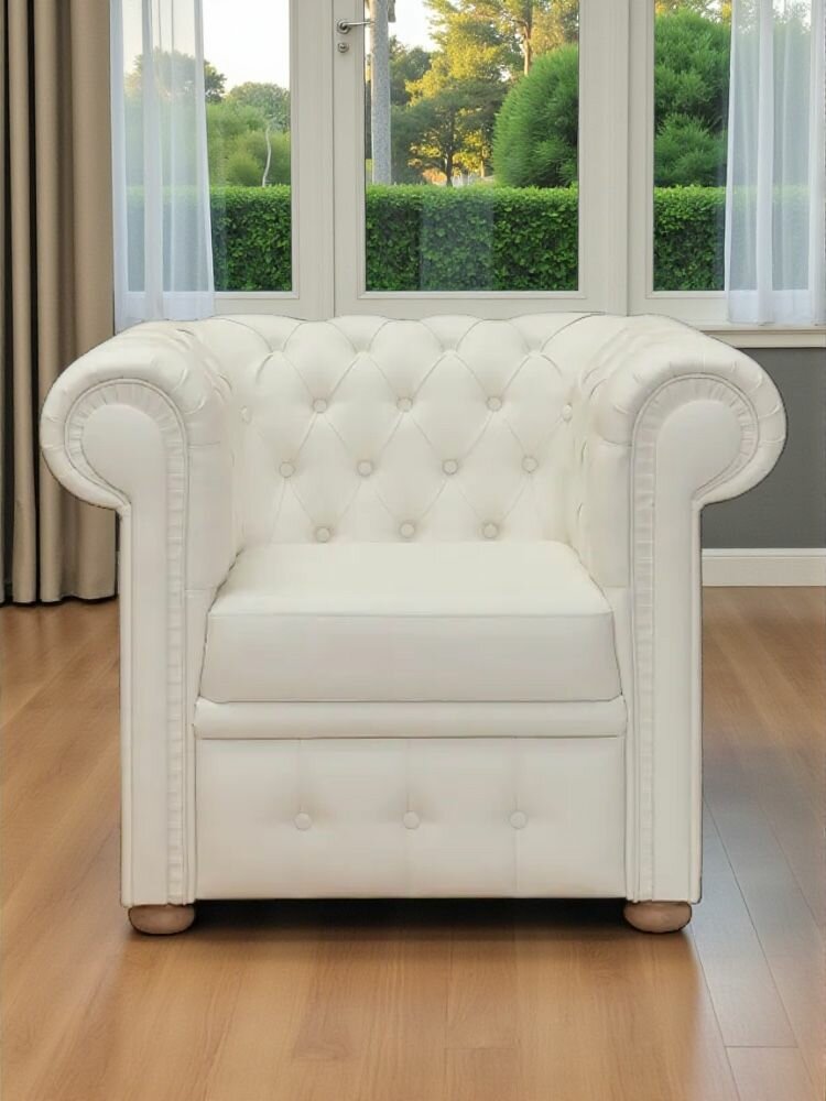 Кресло мягкое нераскладное Честер, КРЕСЛОВЪ33, экокожа PG SNOW белый, 100х85х75 см