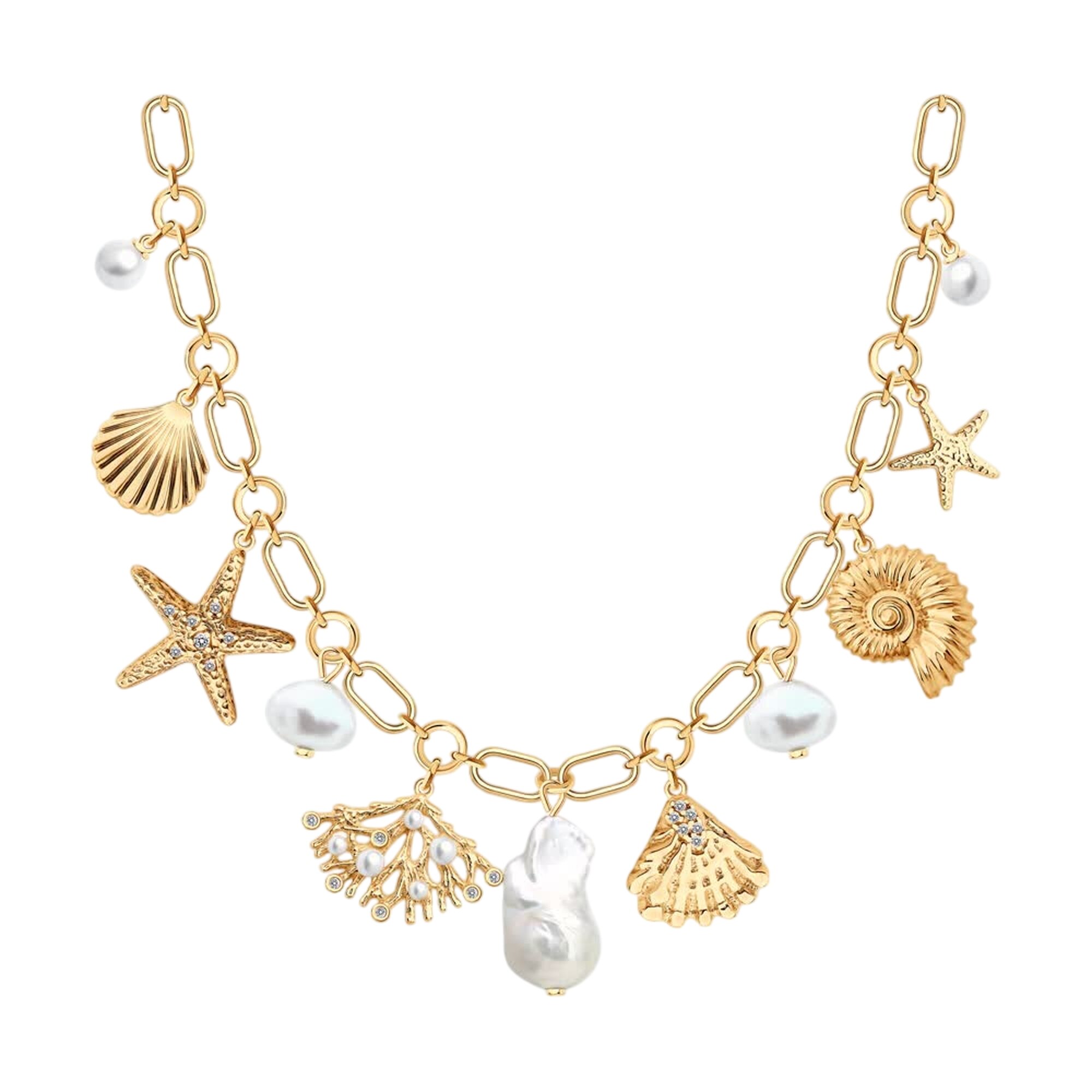 Колье, серебро, 925 проба, золочение, жемчуг, фианит