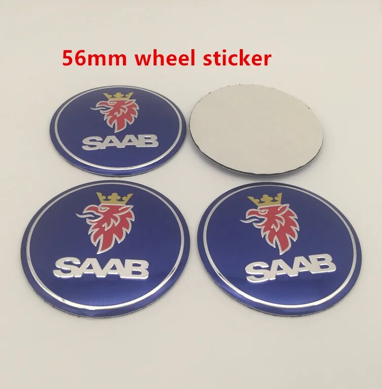 4 шт. 56 мм 60 мм 65 мм для Saab 9-3 9-5 9-2x 9-5x эмблема автомобиля, центральные колпаки ступицы колес, крышки значков, наклейка, Стайлинг, автоаксессуары 56mm blue sticker
