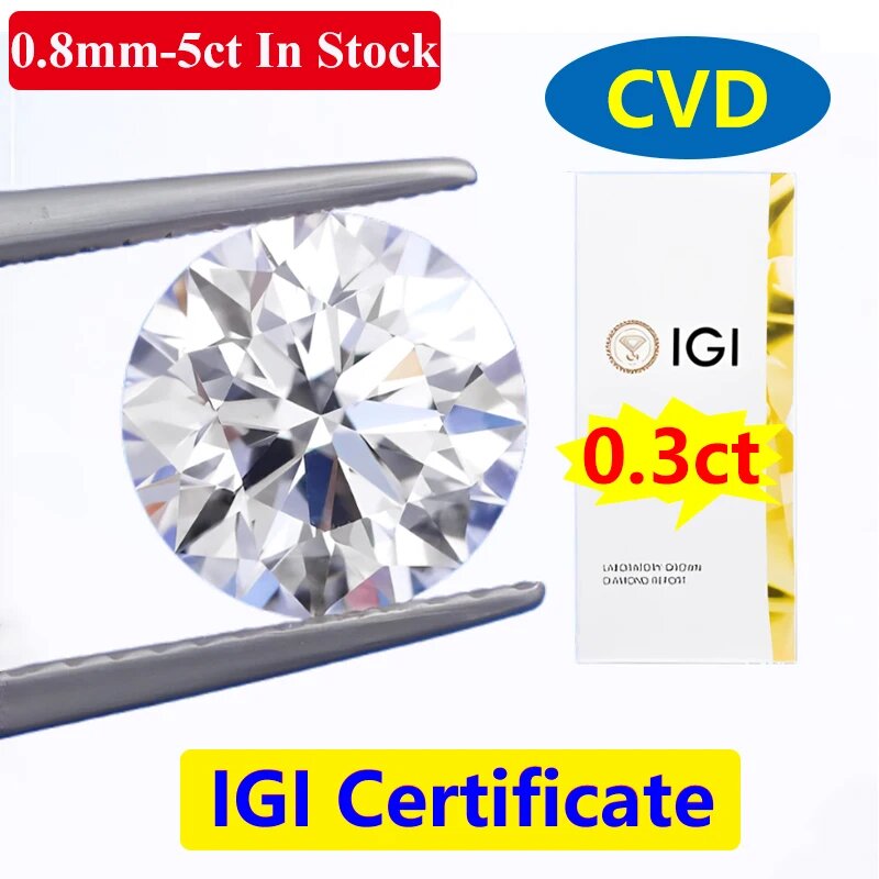 Лабораторный бриллиант HPHT CVD 0.3-10 карат E-VS1, 0.3ct-cvd-IGI