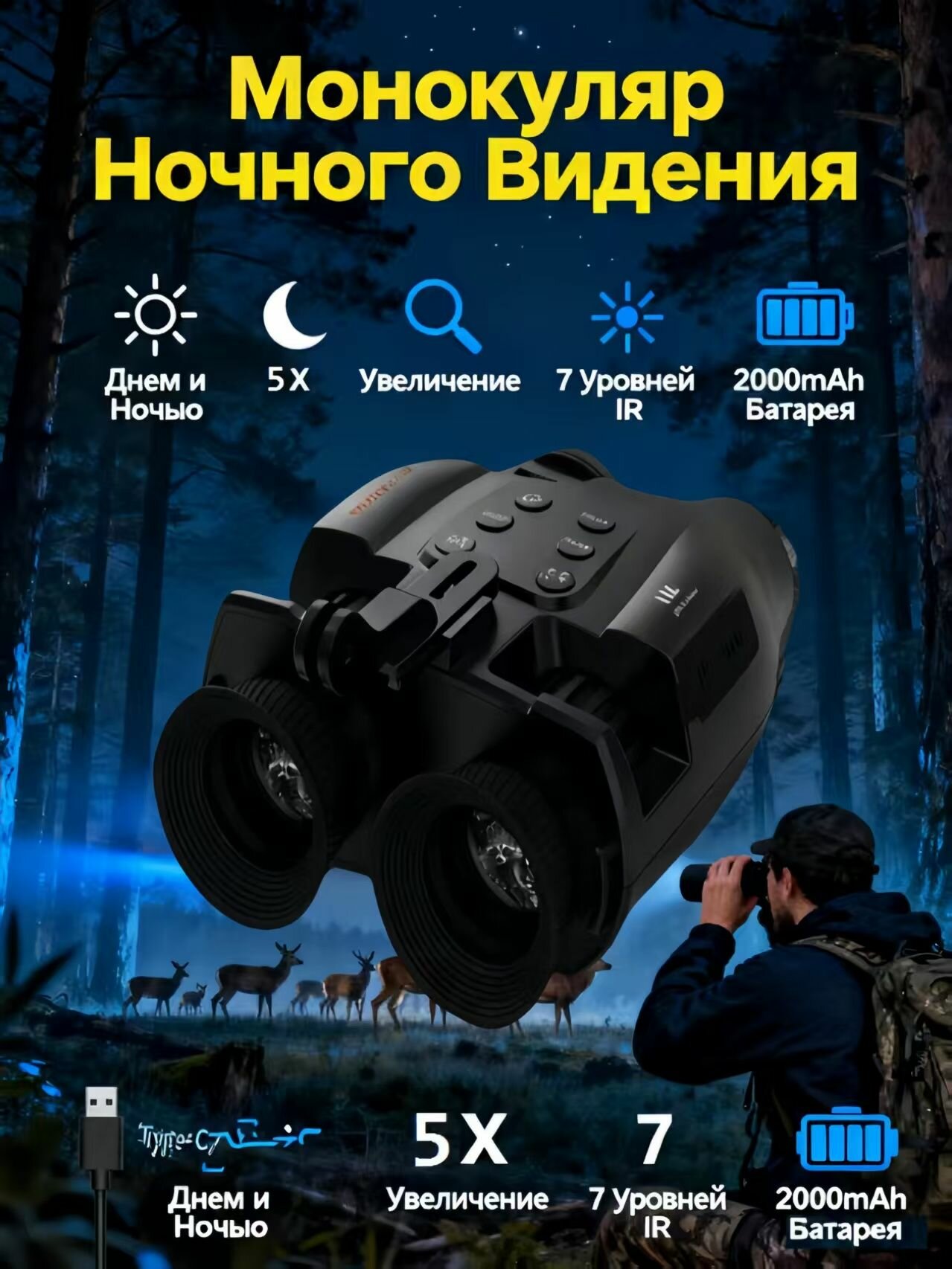 Бинокль PAILIR, водонепроницаемый, с ночным видением, черный