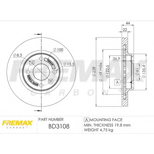FREMAX BD-3108 (402062212R / 402063149R) диск тормозной передний\ Lada (Лада) xray 16, Renault (Рено) (Комплект 2 штуки)