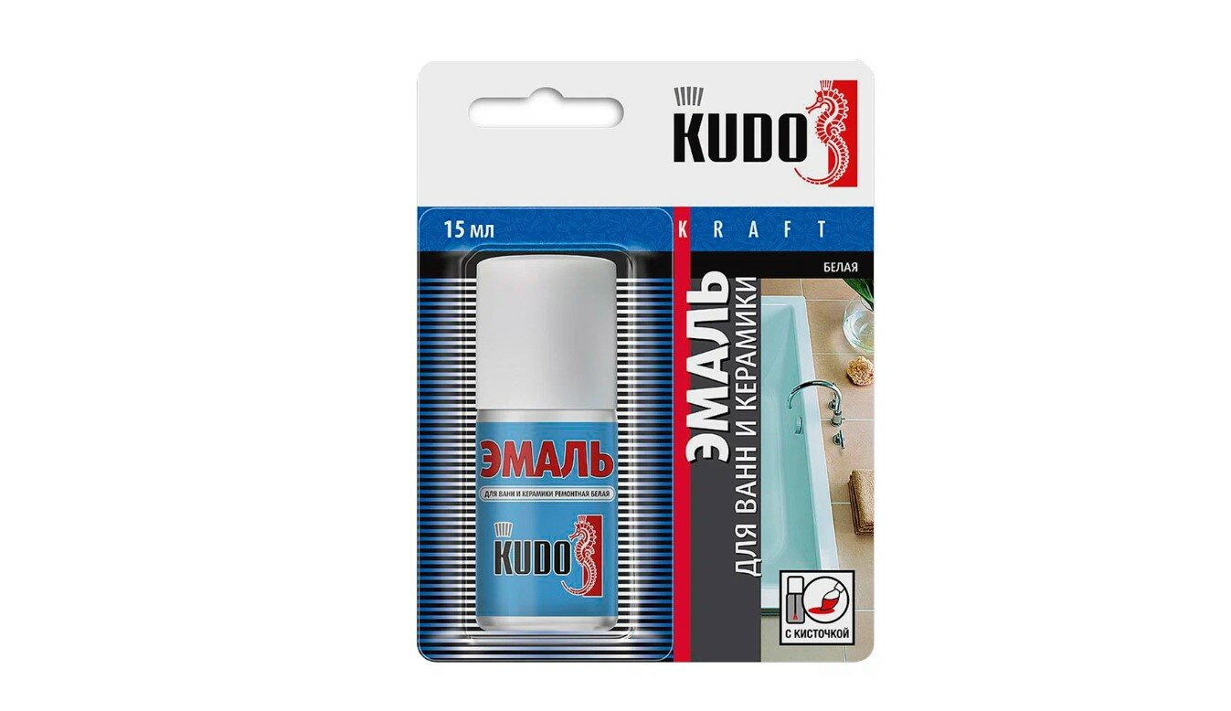 Эмаль для ванн и керамики Kudo Kraft белая с кисточкой глянцевая 15 мл