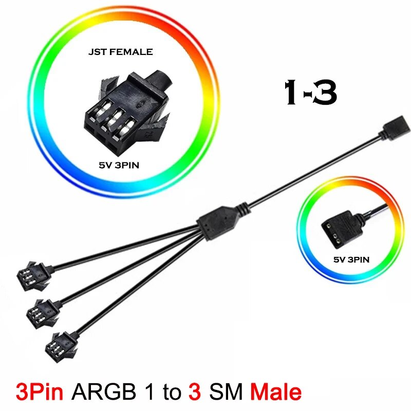 ARGB 3Pin RGB 4Pin AURA SYNC JST SM адаптер Veromount 30 см ARGB 1 to 3 Male