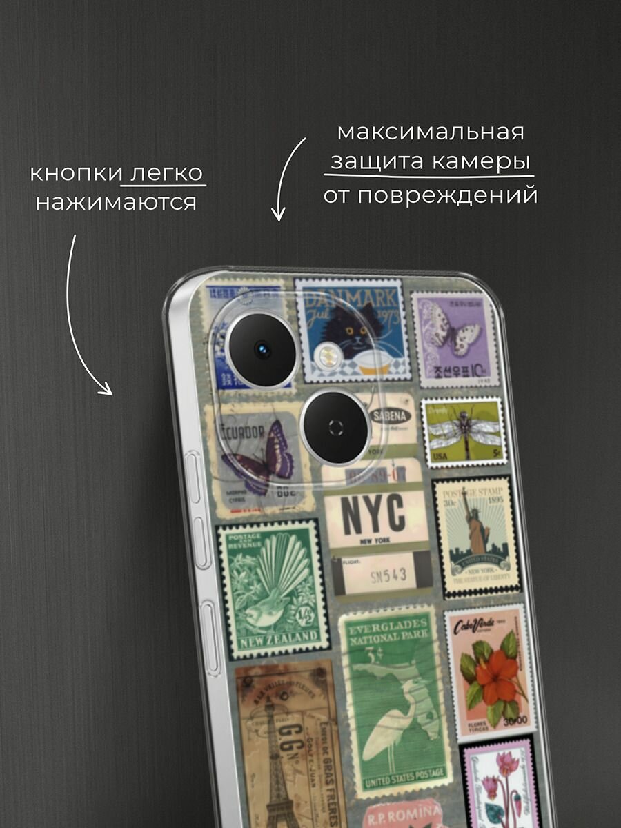 Чехол на Tecno Spark 40C / Текно Спарк 40C с принтом Коллаж из марок — фото 1