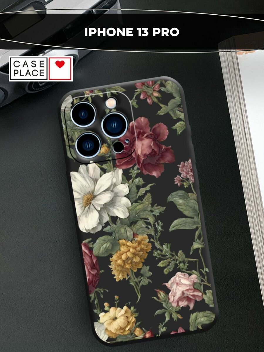 Чехол на Apple iPhone 13 Pro / Айфон 13 Pro с принтом Акварельные красные цветы 2