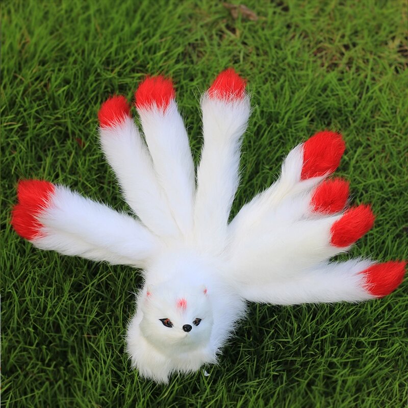 Модель девятихвостой лисы, плюшевая игрушка, кукла, настольный подарок, креативное украшение, белый лисий орнамент,