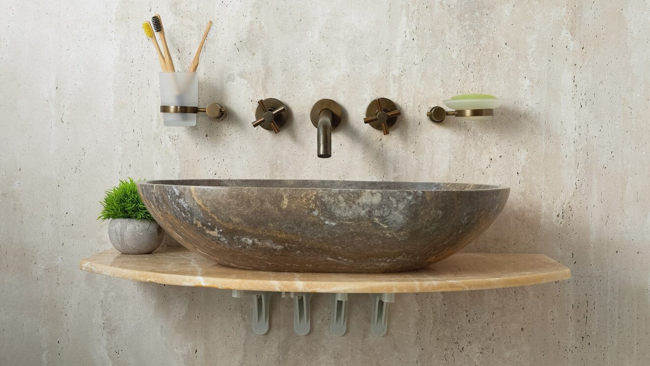 Овальная мойка из серого камня травертина Cioto 936399011