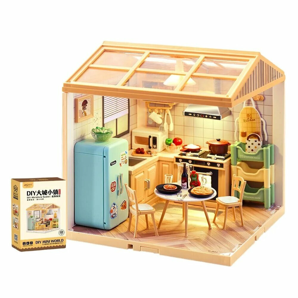 Без клея, Подарочный Интерьерный конструктор, MiNiHOUSE-Мини-кухня, DIY Miniature Scene