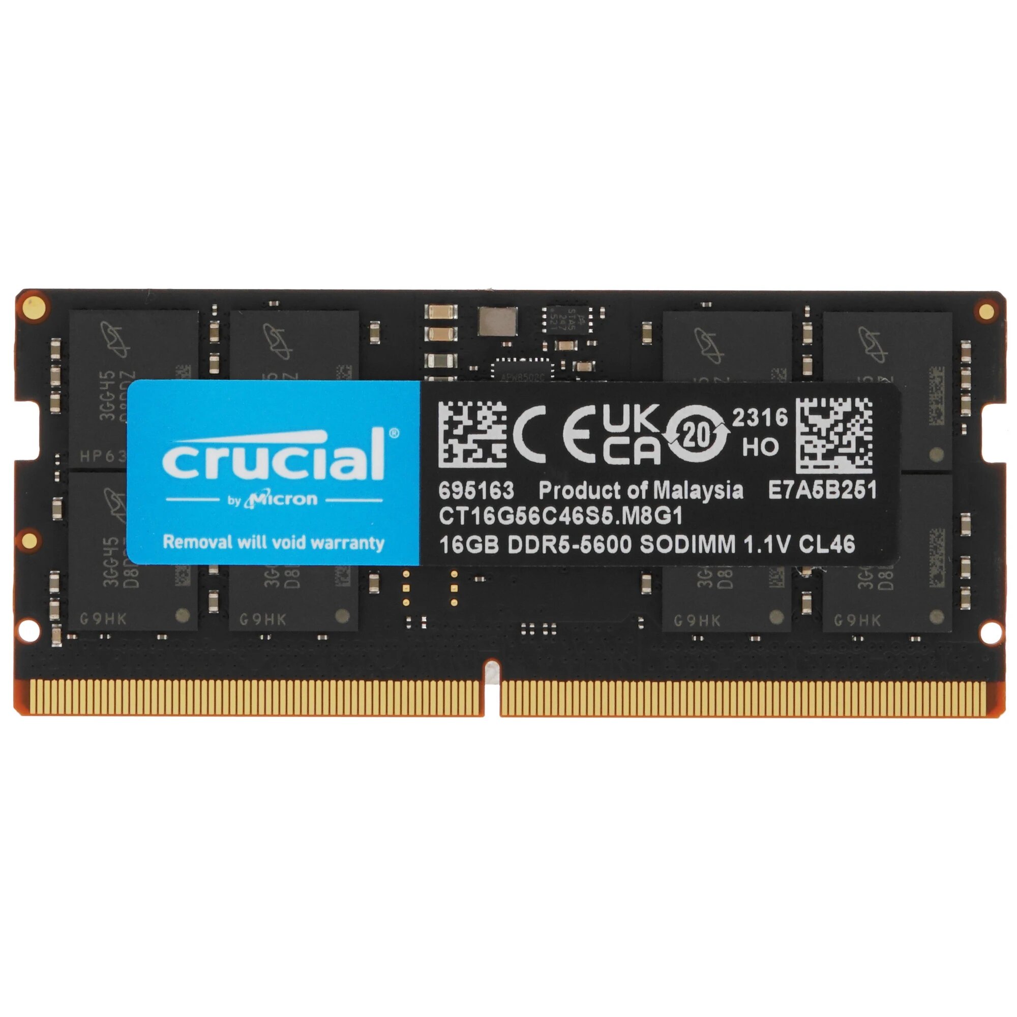 Оперативная память Crucial by Micron CT16G56C46S5, черный, 16GB DDR5-5600 SODIMM