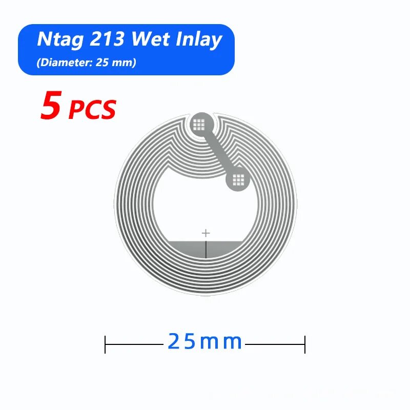 Ntag213 Wet Inlay, 5 шт, диаметр 25 мм