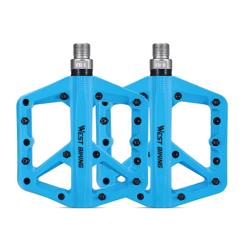 Педали для велосипеда из ультralёгкого нейлона с 2 запрессованными подшипниками, антискользящими, водонепроницаемыми, широкими, цвет: чёрный, синий, красный, жёлтый, зелёный, оранжевый (выбор), материал: нейлон+металл, размер: 130*105*19мм, упаковка: