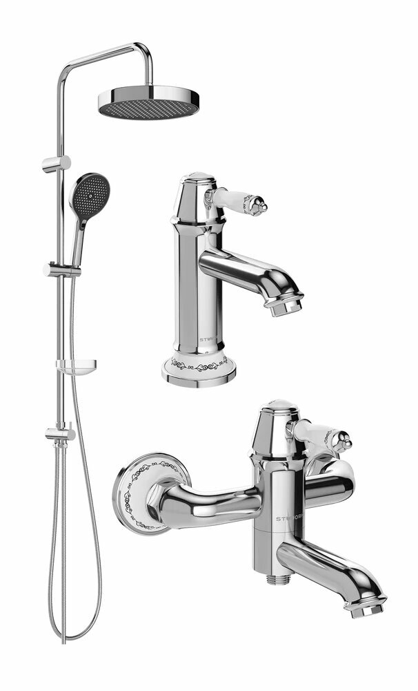 Комплект для ванной Смеситель STWORKI Свендборг S02010CR хром / Стойка Монтре S30180CR / Смеситель S02100CR хром