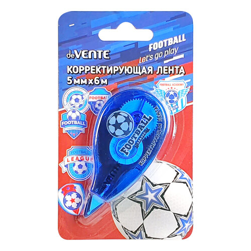Лента корректирующая deVente, Football, 5 мм*6 м, синий, 12 шт.
