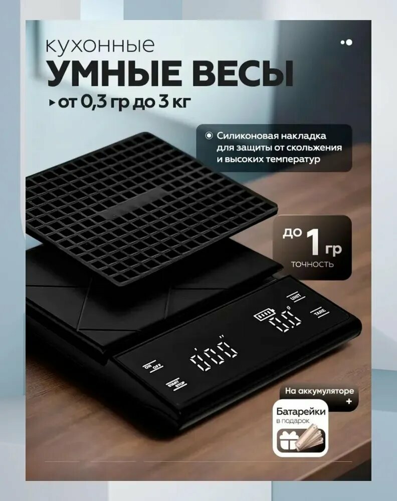 Электронные кухонные весы Настольные с дисплеем до 3 кг, черный матовый