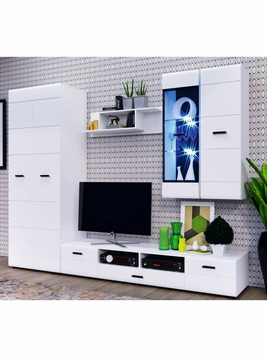 Гостиная Нэнси NEW Вариант №2 Белый/Белый глянец, МИФ