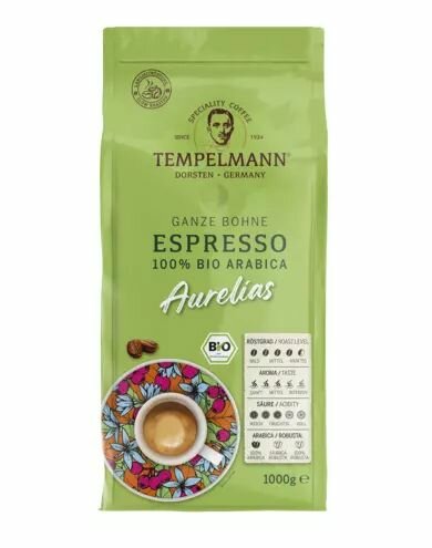 Кофе в зернах "Tempelmann" Espresso AURELIAS, BIO, 100%, арабика, 1 кг