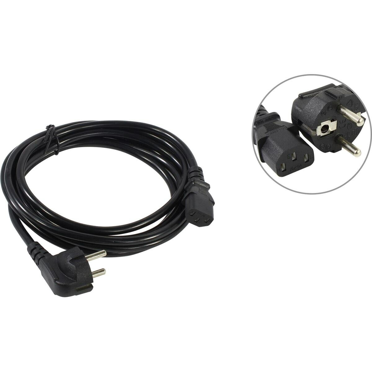 Bion Кабель компьютер - розетка 220V 3м Европейский стандарт, Г-образный