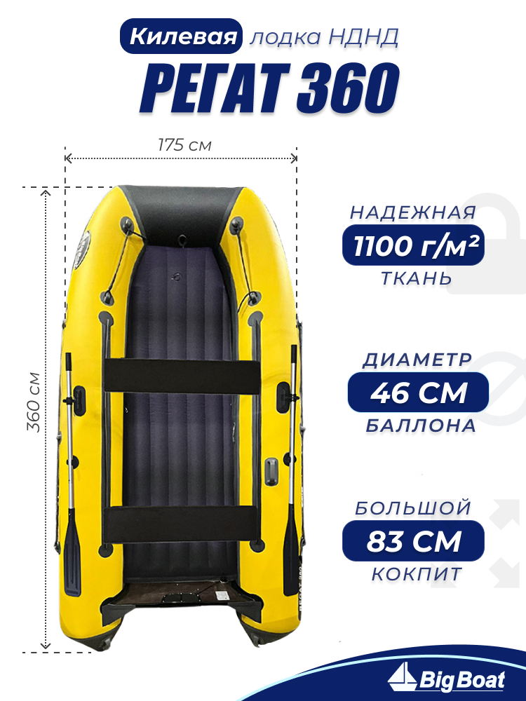 Надувная, под мотор, килевая лодка из ПВХ для рыбалки Regat (Регат) 360 НДНД