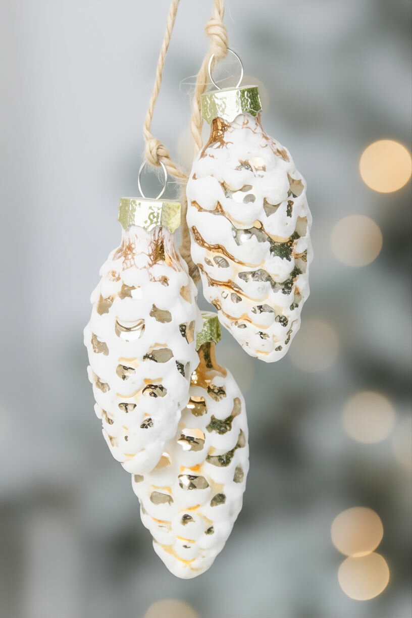 Ёлочное украшение-гроздь изящные шишки, золотой, стекло, 14 см, Winter Deco 1001447