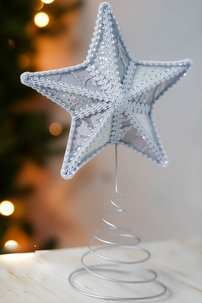 Ёлочная верхушка звезда беллатрикс, полиэстер, серебряная, 23 см, Winter Deco 2007623